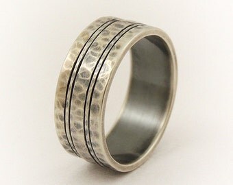Men silver wide ring - wide band,unique gift for man,ooak