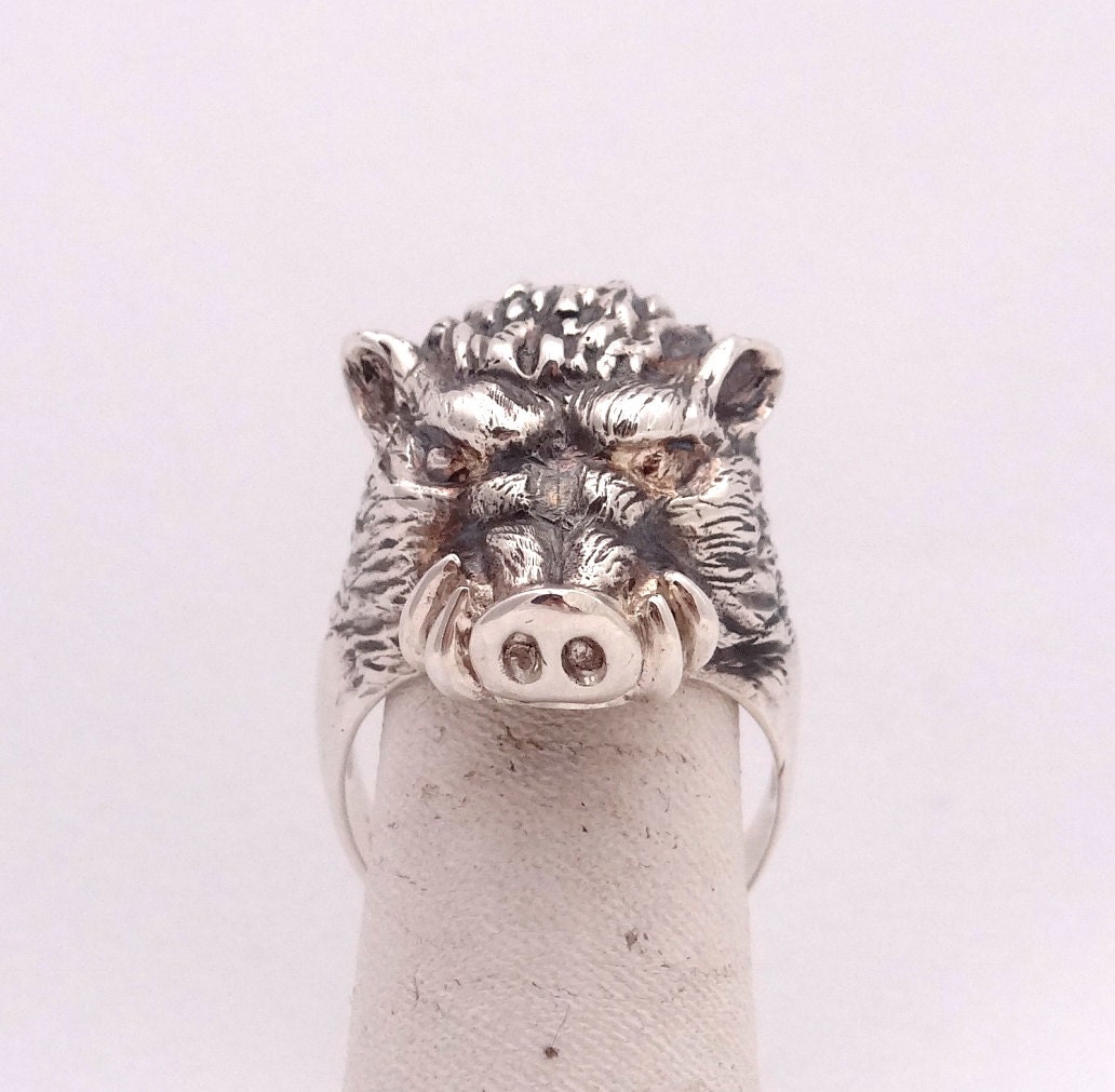 Wild Boar Ring Sterling Silver Ring Animal Ring by Inmmotion