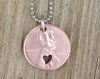 Lucky penny necklace with hand stamped shamrock st patricks