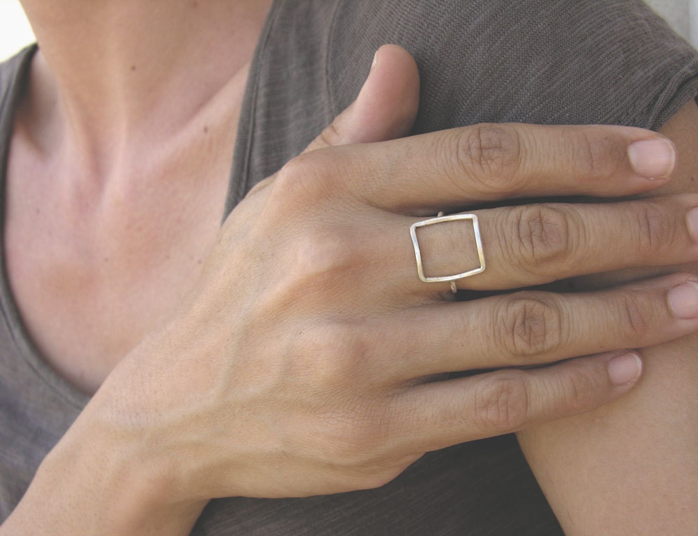 Open square ring sterling silver geometric ring dainty