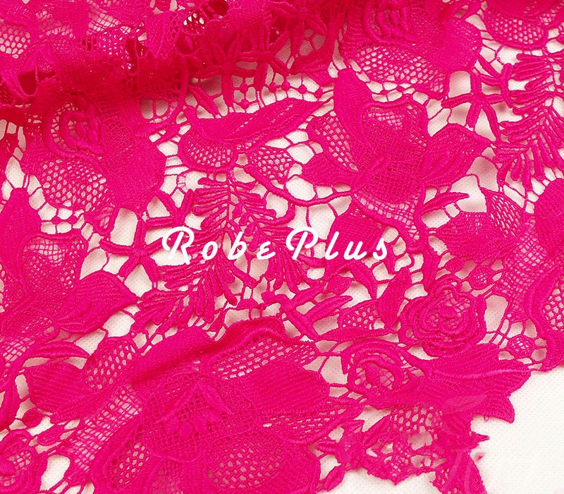 Fuschia Lace Fabric Hot pink lace fabric Fuchsia lace by RobePlus
