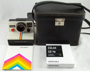 Vintage Polaroid OneStep SX-70 White Rainbow Stripe Instant