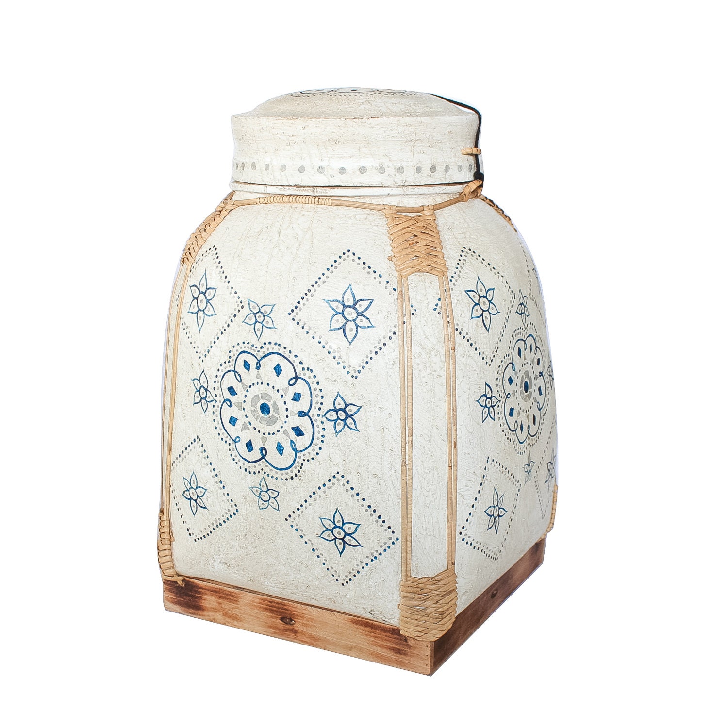 Blue and White Decorative Thai Rice Basket Box. Handmade and Hand ...