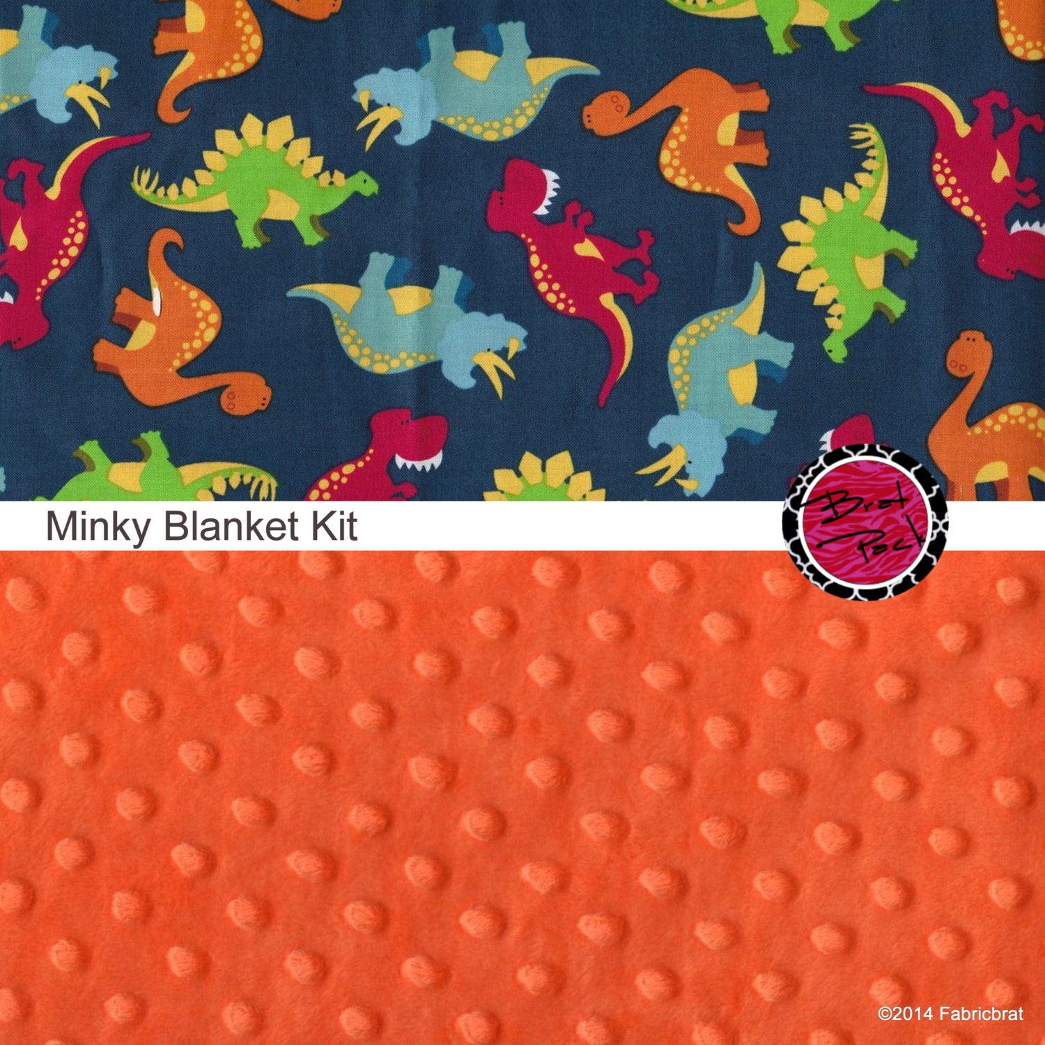 Cotton and Minky Baby Blanket Kit DINOSAUR fabric and BRIGHT