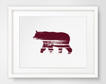 Red Wall Decor, Red Bear Print, Burgundy Wall Prints, Burgundy Art ...