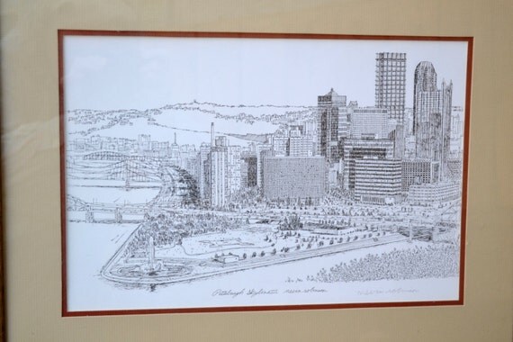 Nevin Robinson Framed Signed Print Pittsburgh Skyline III