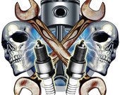 Items similar to Mechanic Skulls Car Tools Wall Decal #46674 on Etsy