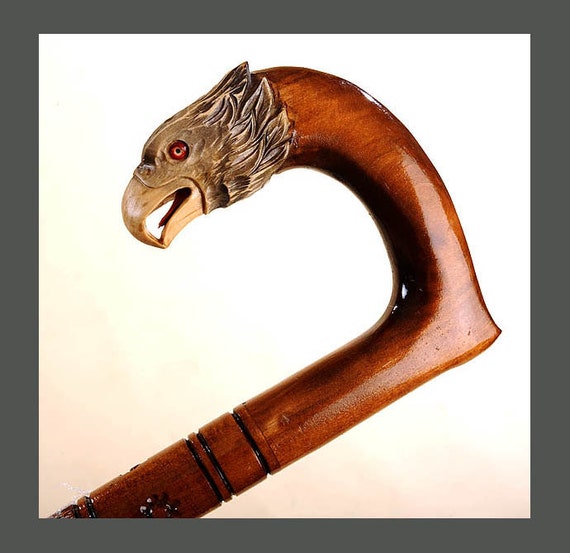 Walking Stick Cane HAWK Perfect Hand Carved Wooden wood