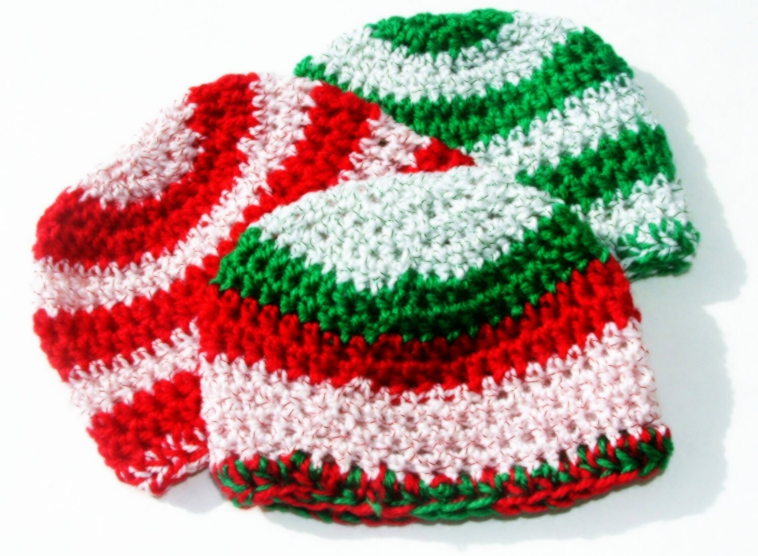 3 Red White and Green Newborn Beanie Hats, Light Weight Beanies Ready ...