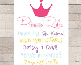 PRINCESS Rules Wall Art- Modern Princess- PRINTABLE- Custom- 8x10 ...