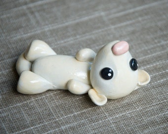 Handmade Polymer Clay Animal: White Ferret