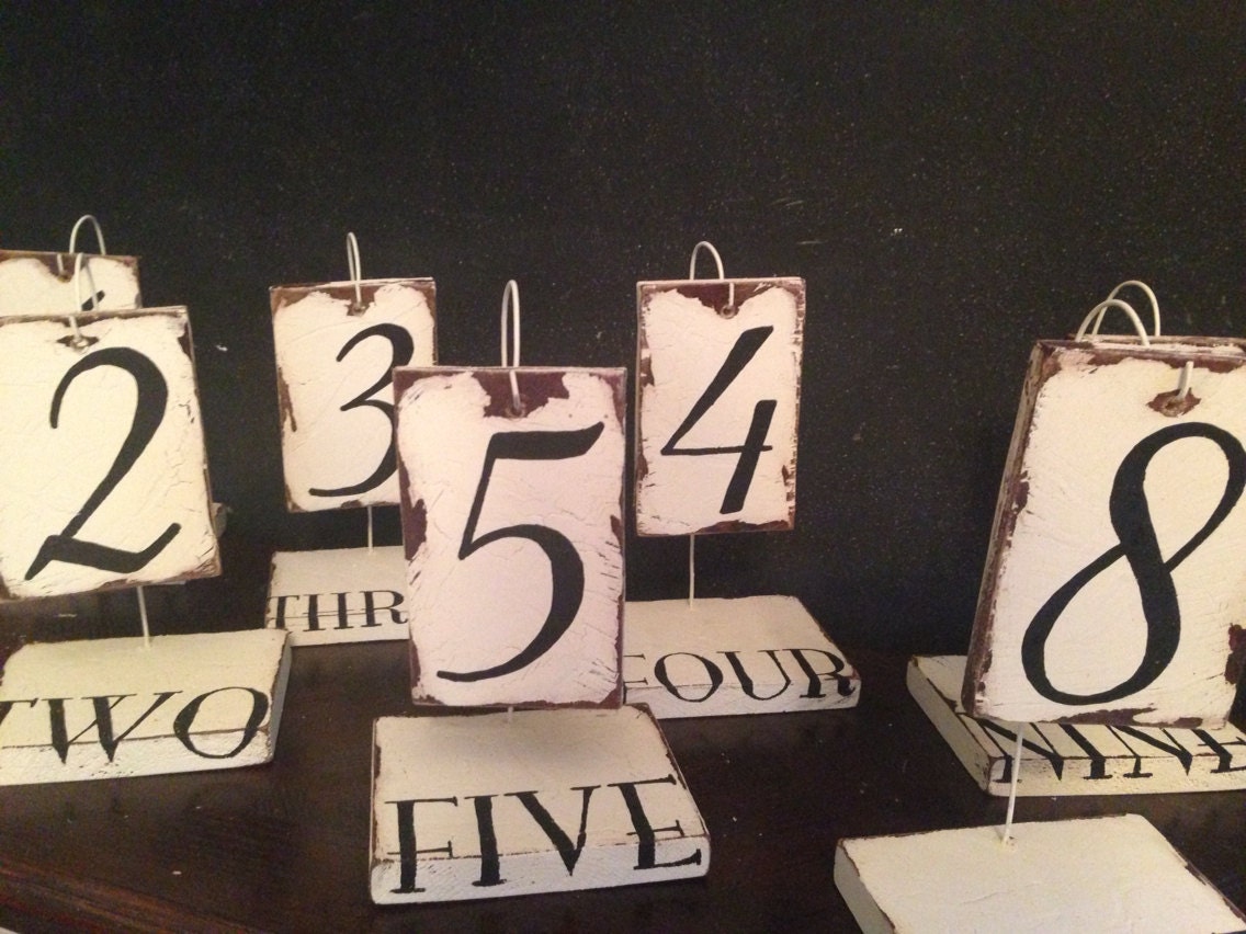 table number signs hanging rustic wood signs by FromKellyWithLove