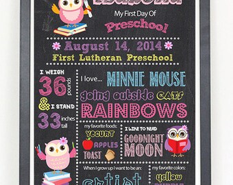 First Day of School Sign - Kindergarten Owl theme Printable First Day ...