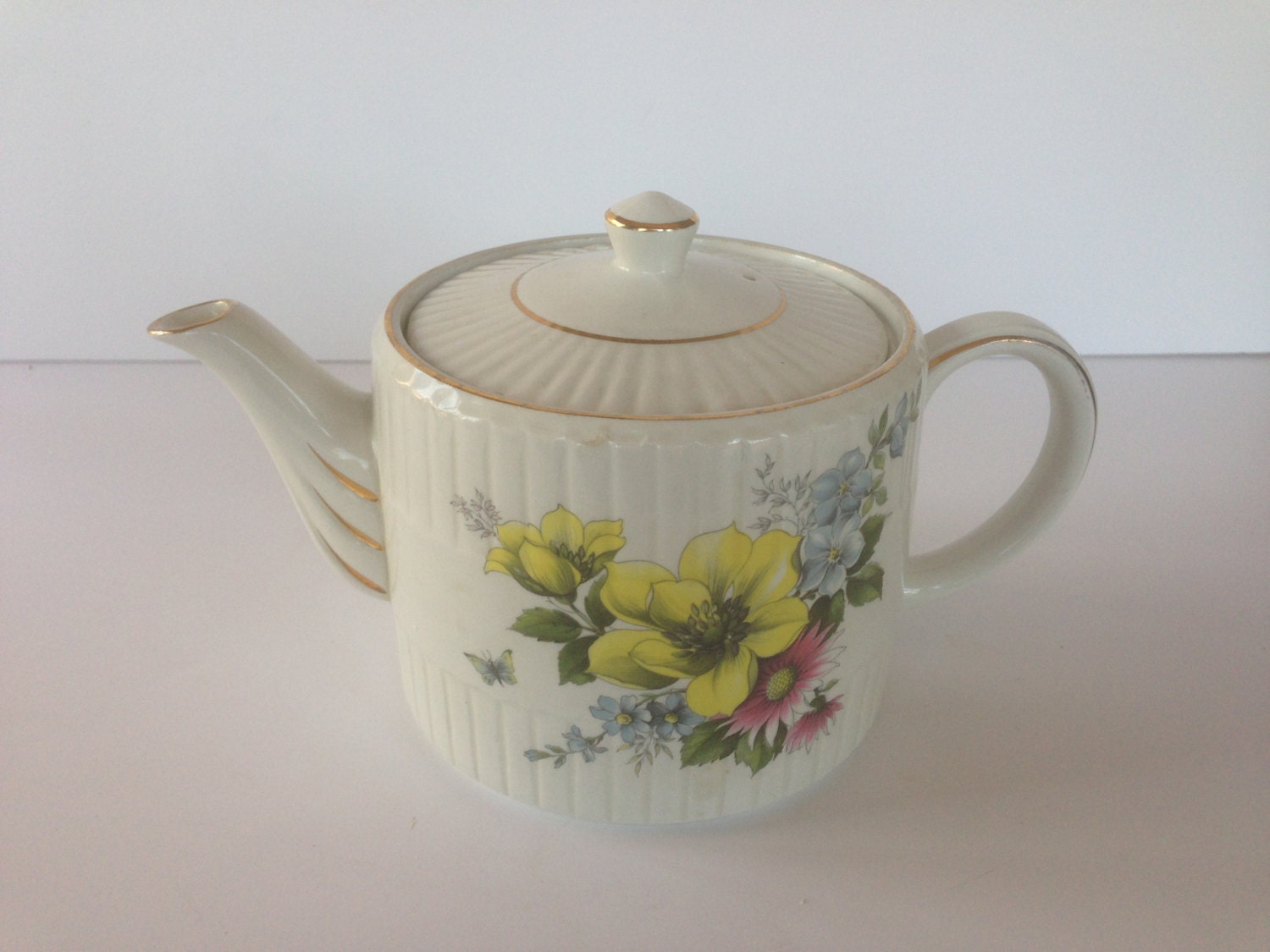 SALE! – Vintage Ellgreave English Ironstone Teapot Yellow Pink Blue ...