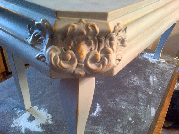 1960s French Rococo Wood Bench / Table HandPainted Louis Blue