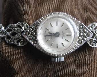 Vintage Buler Marcasite Cocktail Watch 15 jewels hand winding