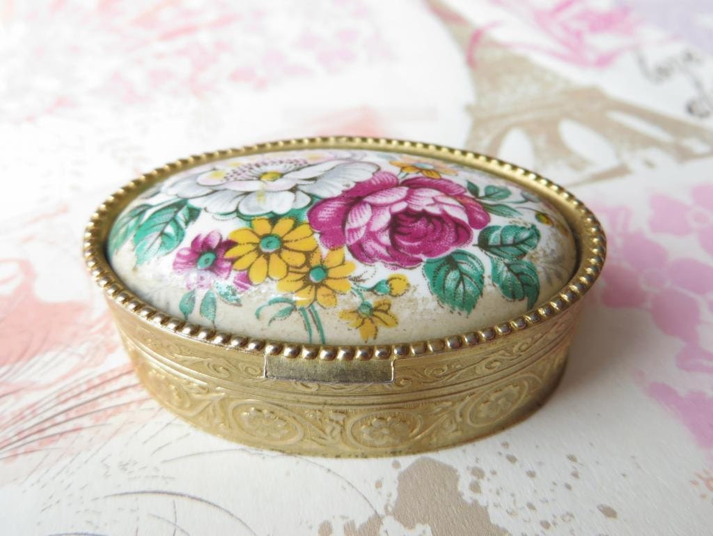 Vintage pill box, french porcelain box, hand painted cameo box for ...
