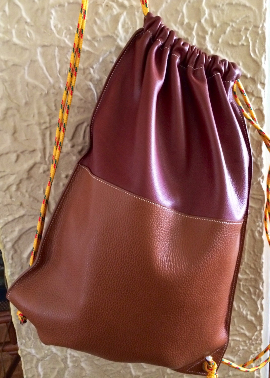Drawstring leather backpack by markjosephgood on Etsy