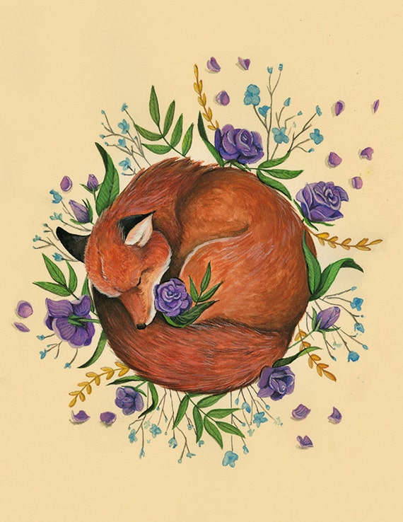 Floral Fox fox illustration with flowers8.5 x 11 Art Print