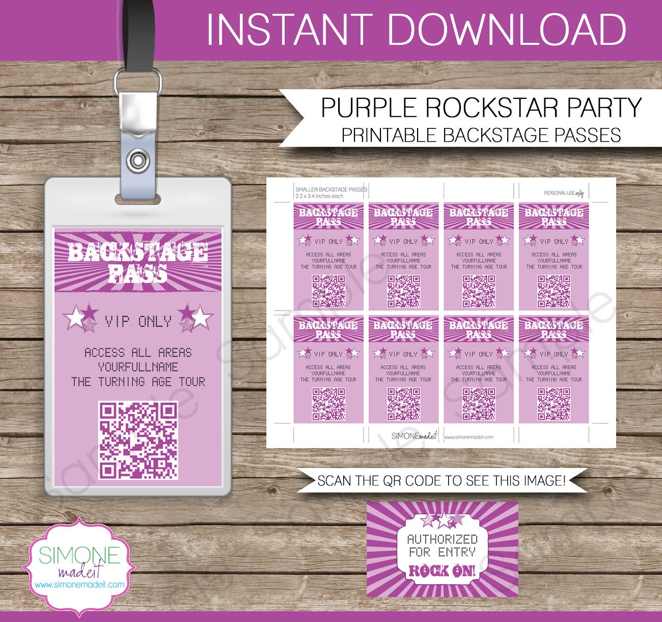Rockstar Party Backstage Pass printable insert INSTANT