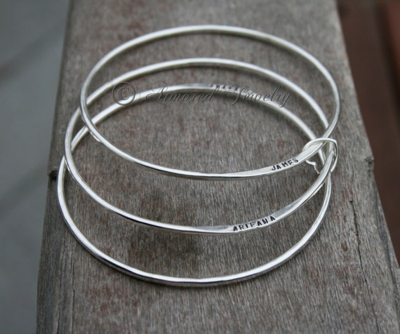 Sterling Silver Personalized Bangle Bracelet Custom Name