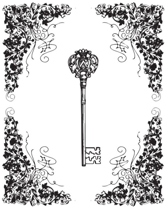 Vintage Skeleton Key Drawing Sketch Coloring Page