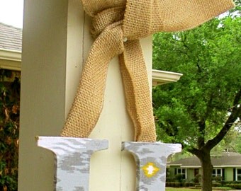 6" Gray Fabric Letter with Burlap Ribbon, Ribboned Letter, Patterned ...