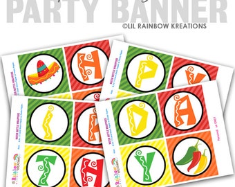 PRTYB-762: DIY - Mexican Fiesta Party Banner-Instant Downloadable File