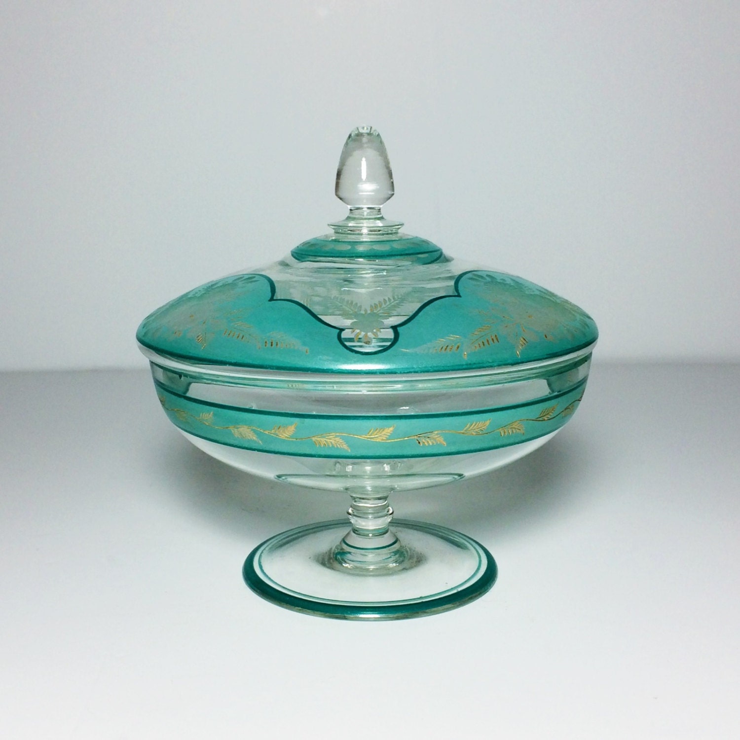 Vintage Aqua Glass Compote with Frosted Glass by PrimaTreasures