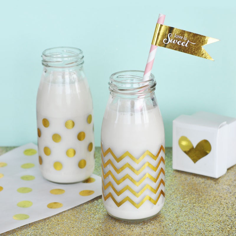 Gold Foil Milk Bottle Labels Chevron Polka Dot Labels for