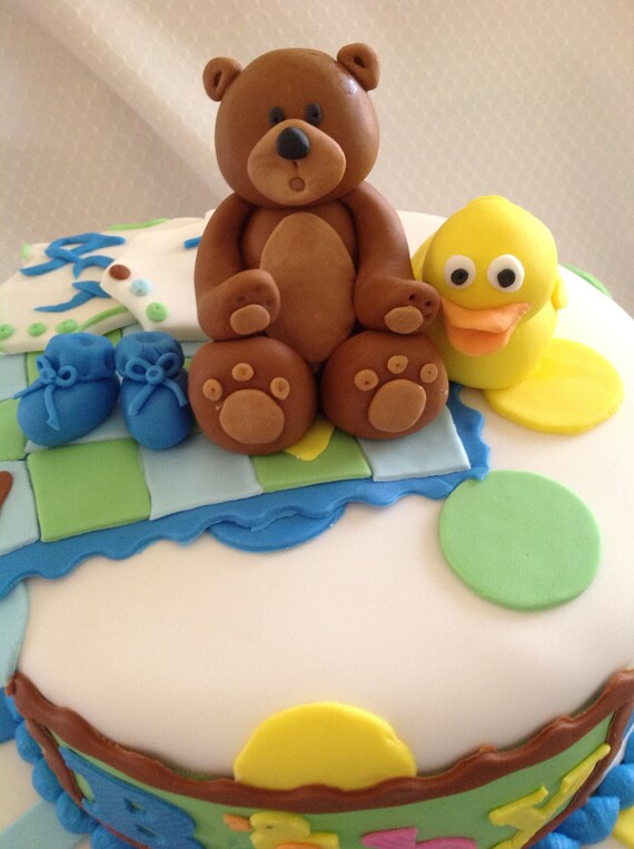 Fondant Bear Cake Topper, Teddy Bear Topper, birthday Cake, baby shower ...