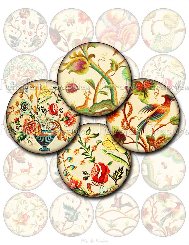 Tapestry Embroidery Designs 2 Inch Circles Digital Collage