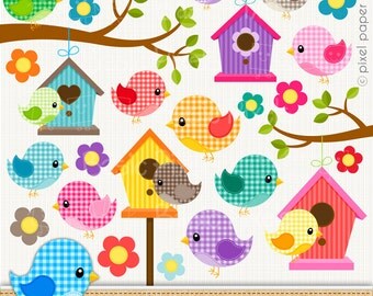 Bird clipart whimsical cute birdies birdhouse eggs sweet