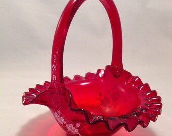 Fenton red basket | Etsy