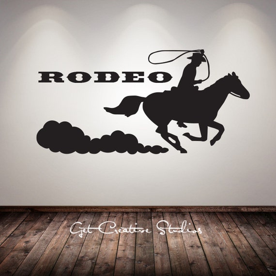 Cowboy Decal Rodeo Wall Sticker Western Calf Roping Horse Ride