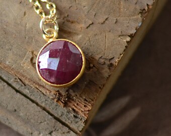 Tiny Ruby Pendant in Gold