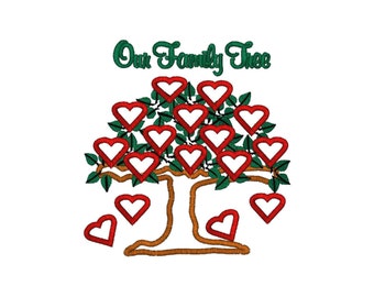 Filled & Applique Heart Tree Family Tree by hotembroiderydesigns