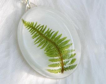 Real fern pendant- real green leaf necklace resin nature pagan ...