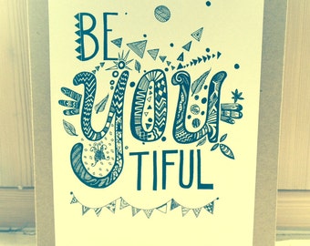 BeYOUtiful Illustration A4 Poster by SKETCHbyBecDonovan on Etsy
