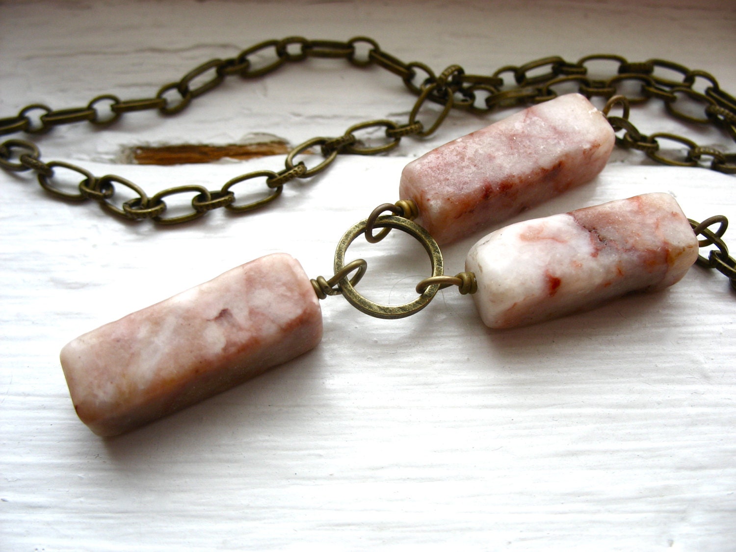 Marble Statement Necklace Rectangle Marble Stone Chain Hoop