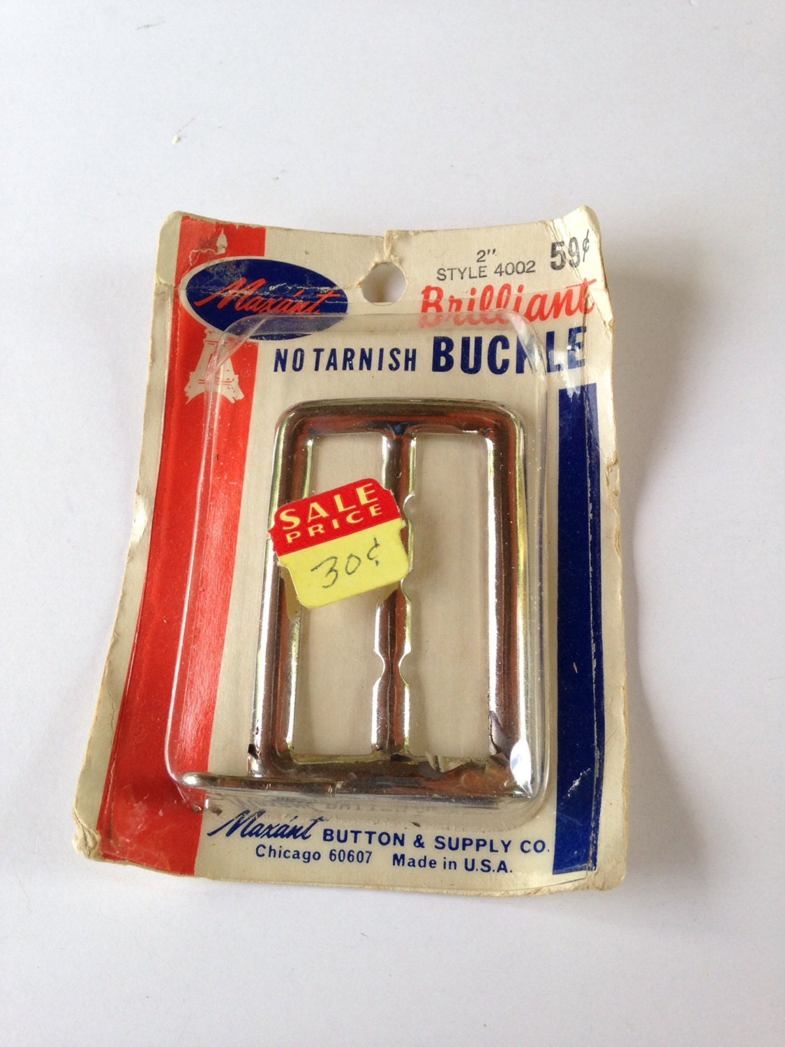 Vintage New in Package Maxant Brilliant No Tarnish Silvertone Buckle