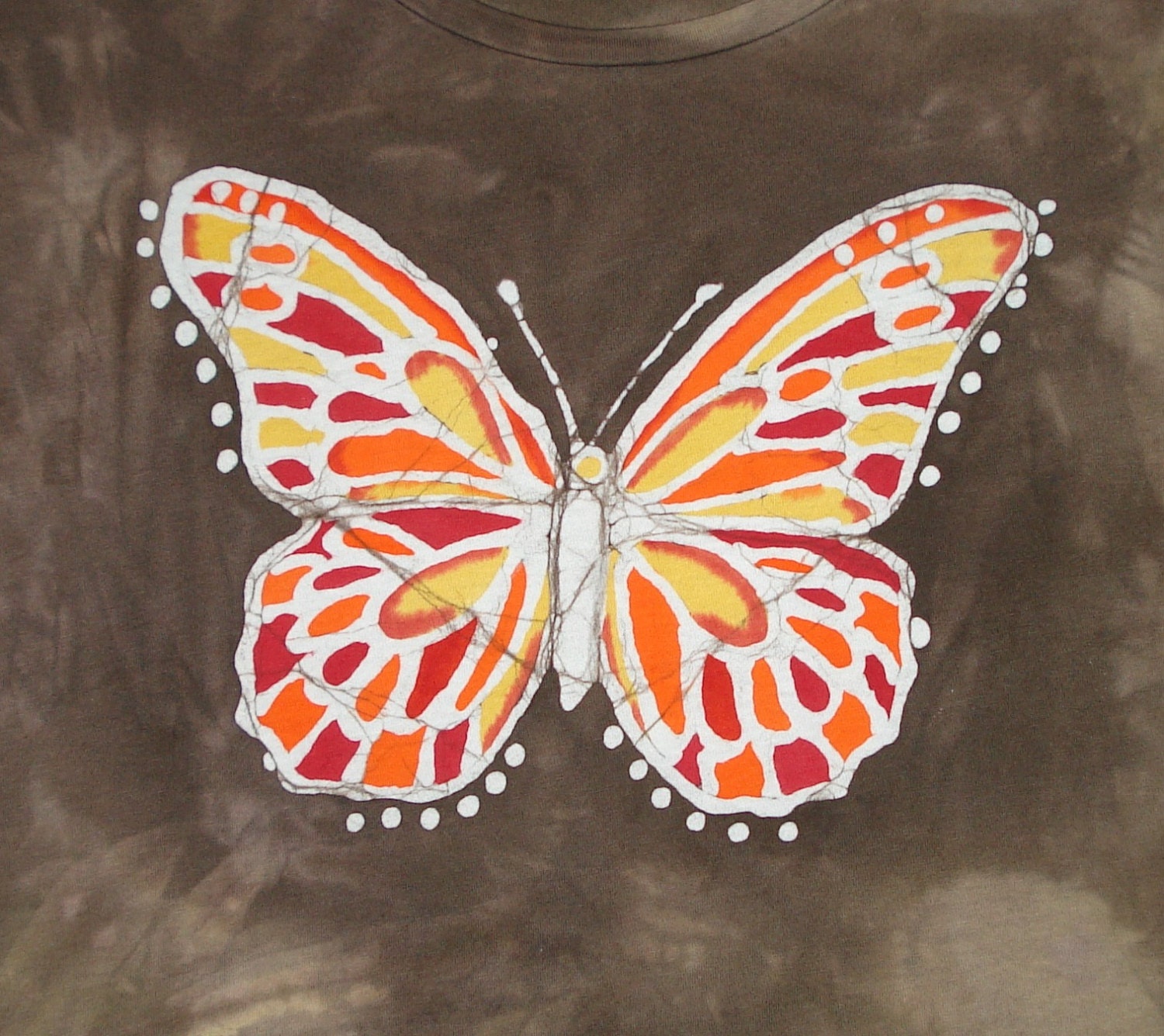 Tribal Monarch Butterfly Batik Tee Shirt Scoop Neck Ladies Tee