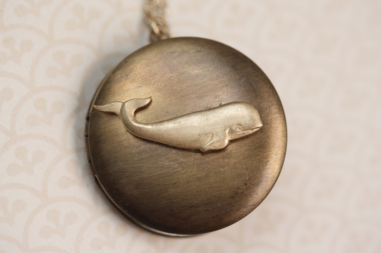 Beluga Whale Necklace, Gold Whale Locket, Vintage Locket Large, Long ...