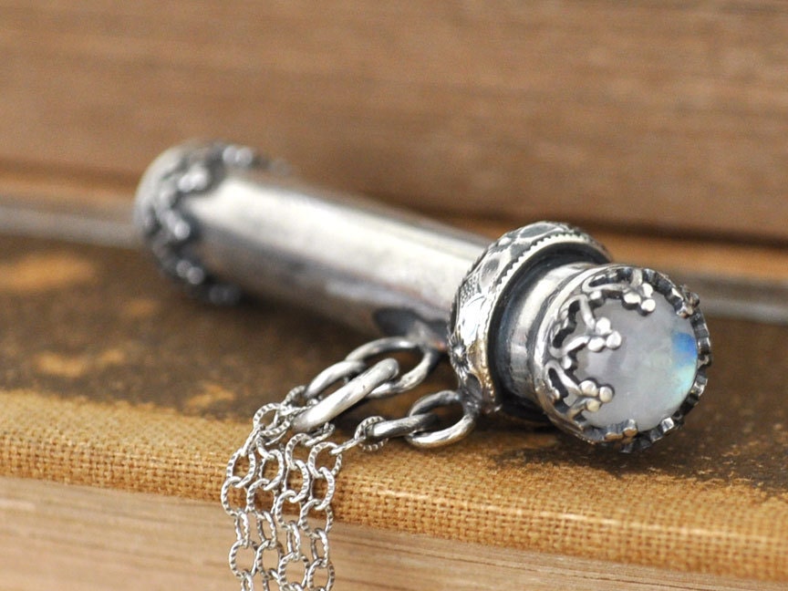 sterling silver container necklace pill box tube locket