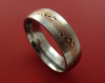 Damascus and 14k WHITE GOLD Mokume Gane Ring by StonebrookJewelry