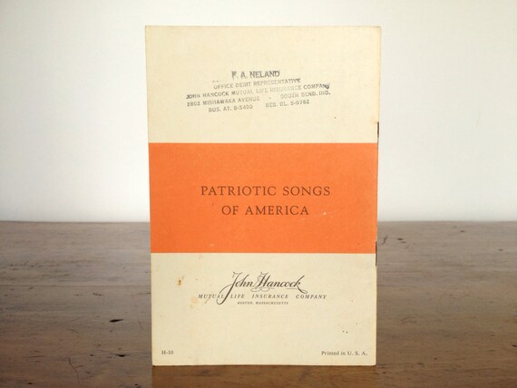 Patriotic Songs of America vintage 1950s pamphlet 1956 John