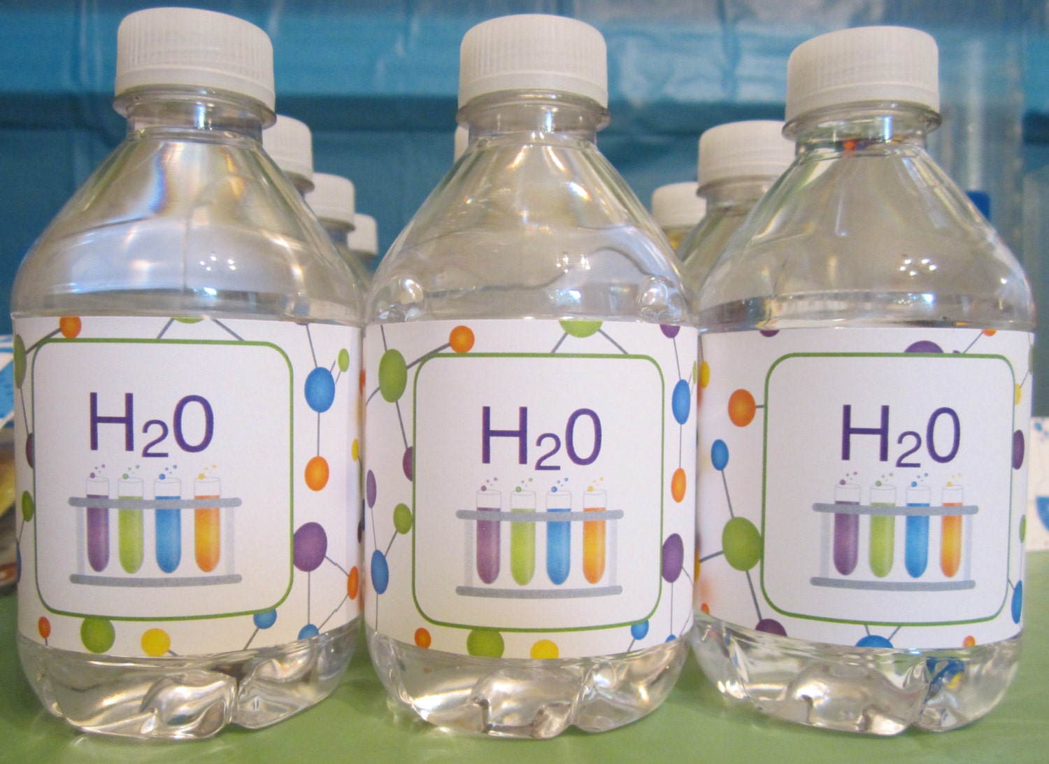 Science Water Bottle Labels h20 test tubes molecules printable