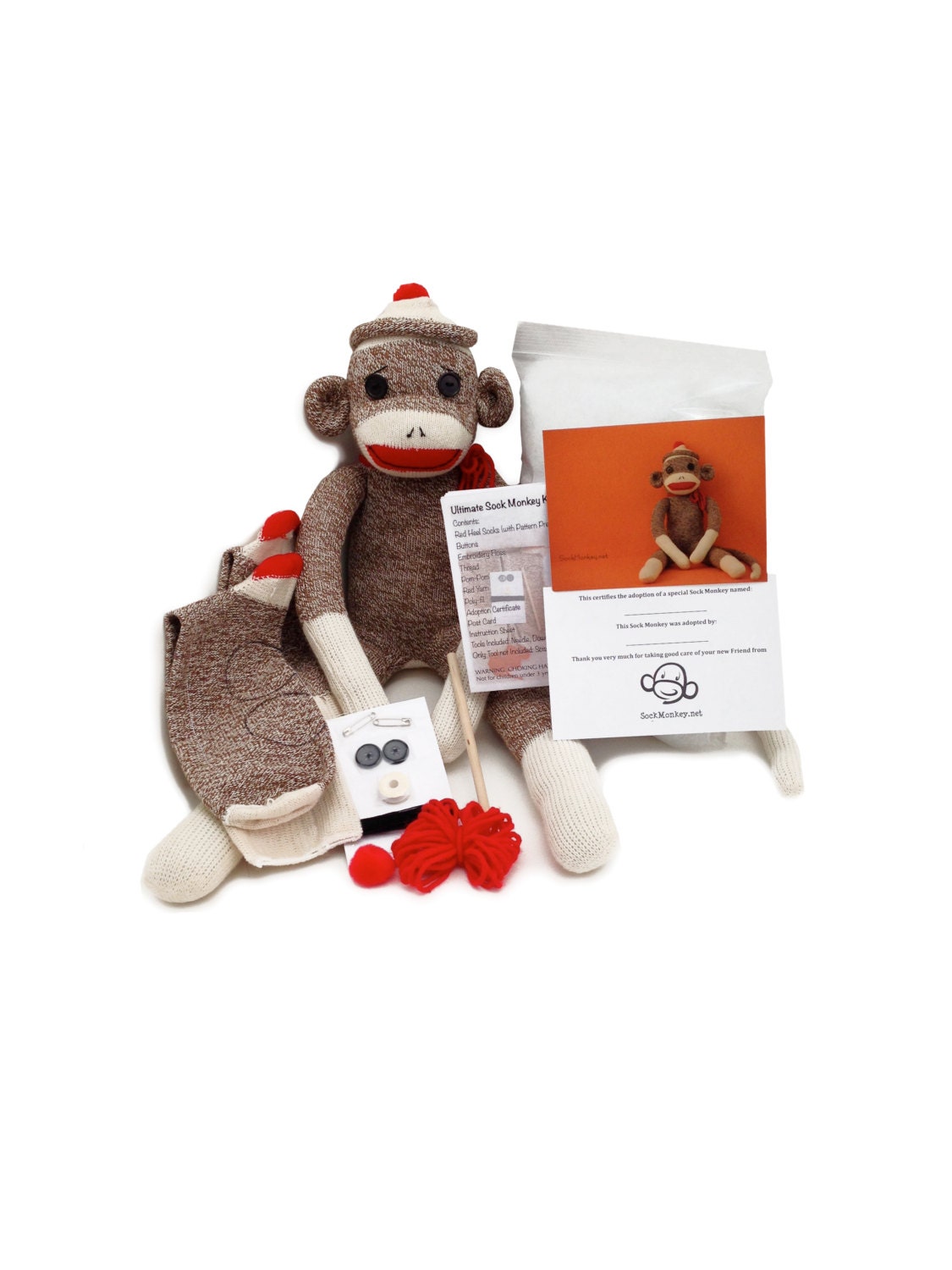 Pre-sewn Sock Monkey Kit no sewing machine needed