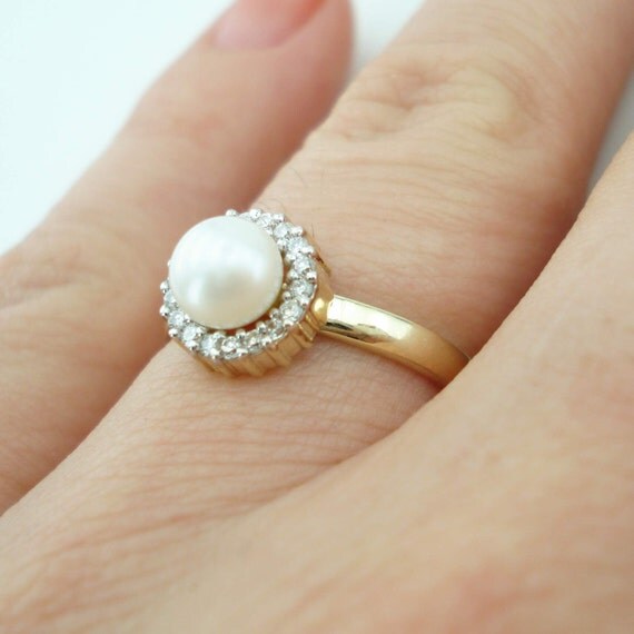 Pearl Engagement Ring Unique Pearl Ring Pearl and Diamond