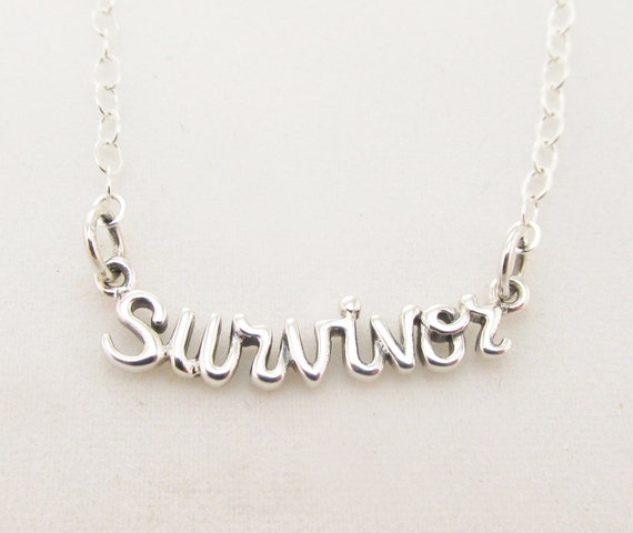 Cursive Survivor Word Necklace in Sterling Silver by TNineDesign